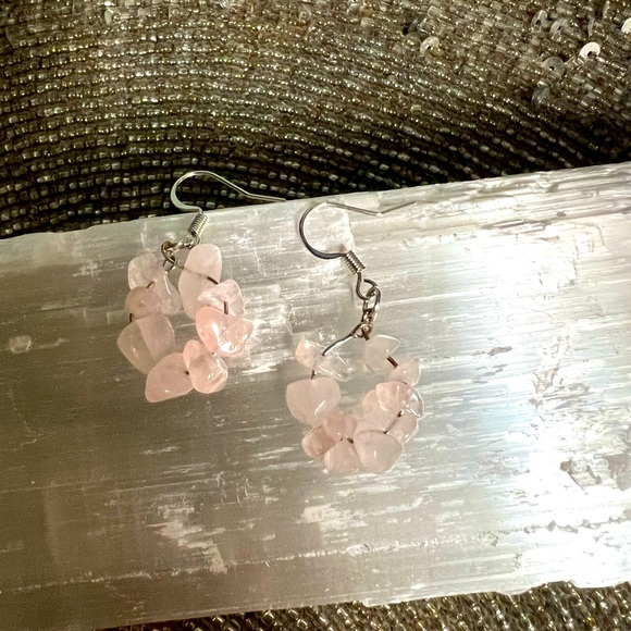 Handmade | Jewelry | Rose Quartz Chips Dangle Drop Earrings Handmade ...